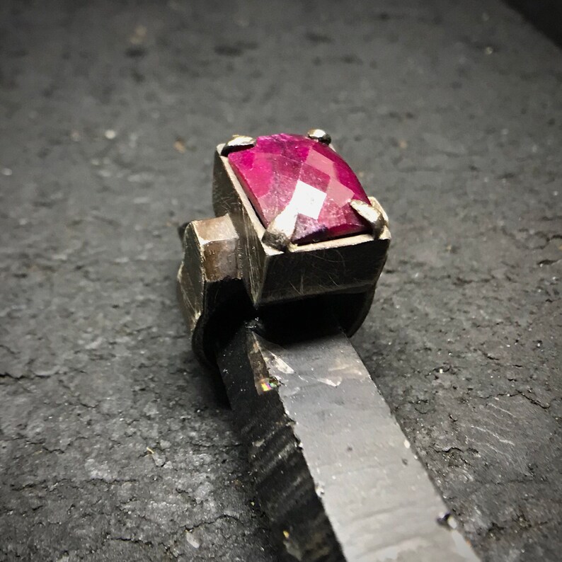 Ruby Sanguine Vampire Ring Sterling Silver Raw Texture Signet | Etsy