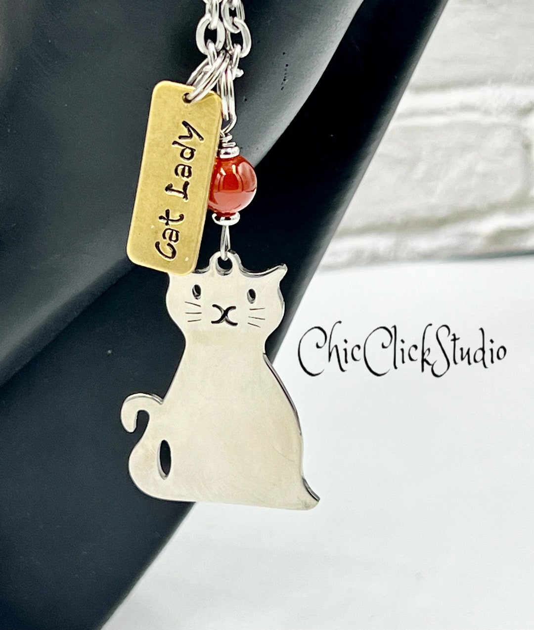 Kitten Car Rear View Mirror Dangle With Agate Bead - Etsy