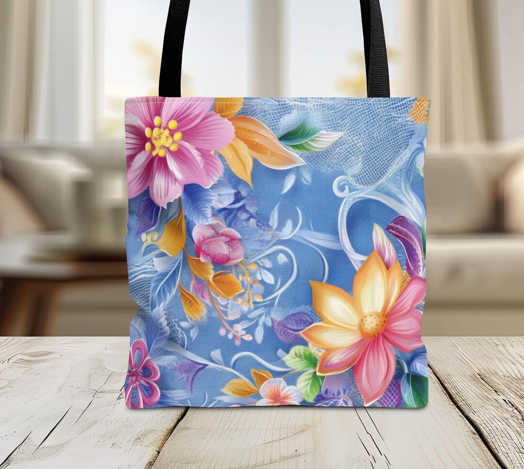 Denim & Lace Floral Art Tote Bag-floral Market Bag-shabby Chic ...