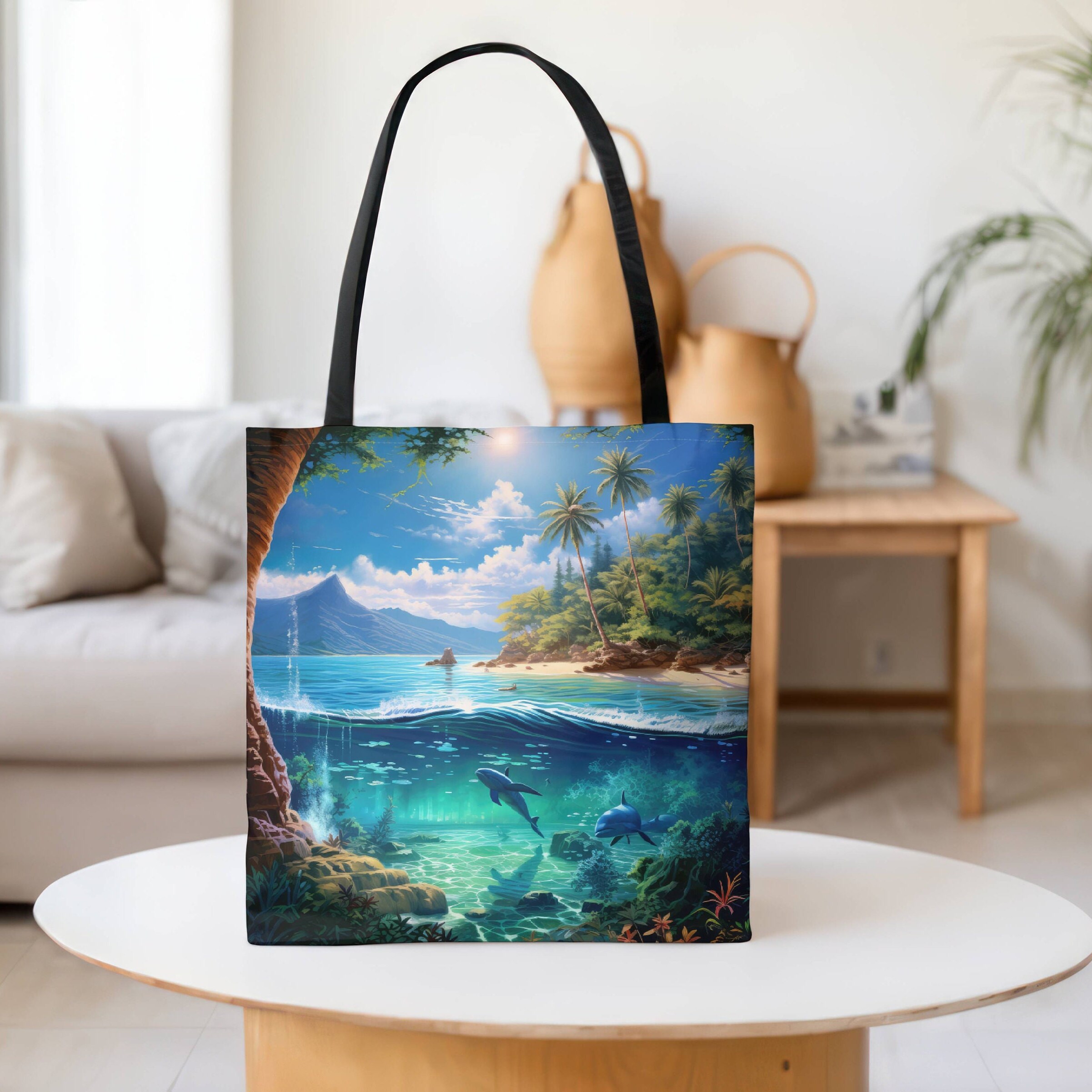 Tropical Paradise Tote Bag-watercolor Tropical Tote Bag-beach Tote Bag ...
