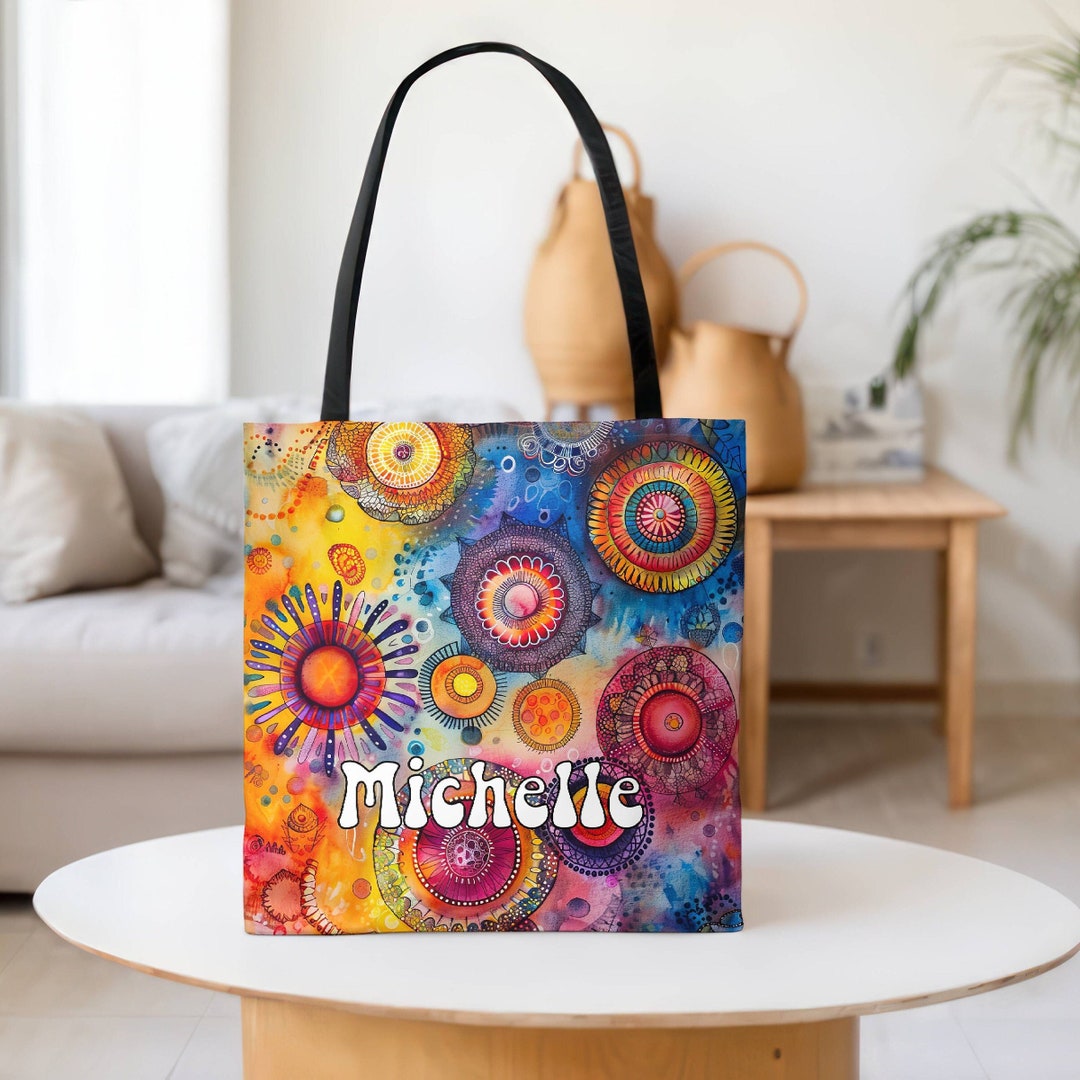 Personalized Psychedelic Hippy Tote Bag-hippy Vibes Tote Bag-groovy ...