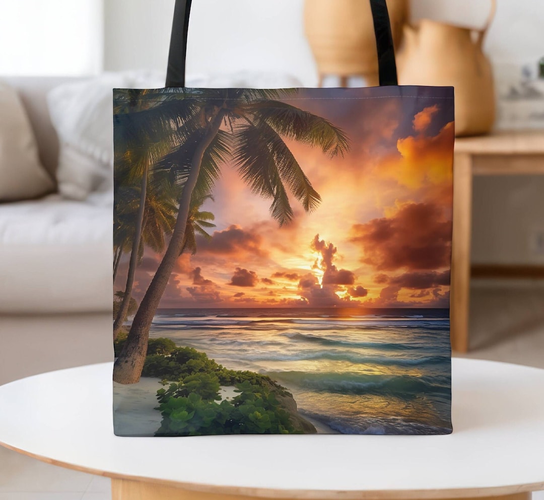 Sunset in Paradise Tote Bag-watercolor Tropical Tote Bag-beach Tote Bag ...