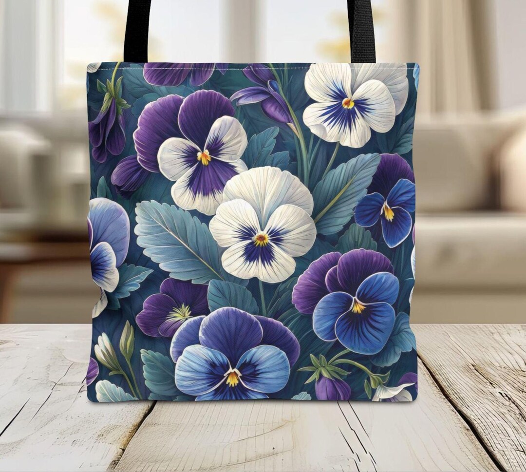 Violets & Pansies Tote Bag-eco-friendly Market Bag-botanical Art Design ...
