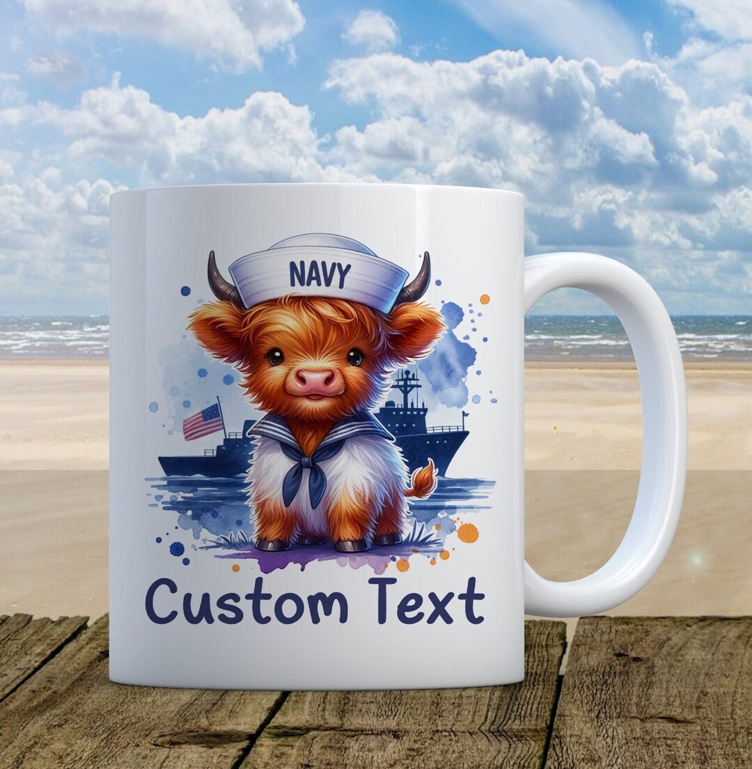 Personalized Navy Coffee Mug-navy Highland Cow Mug-military Gift-custom ...