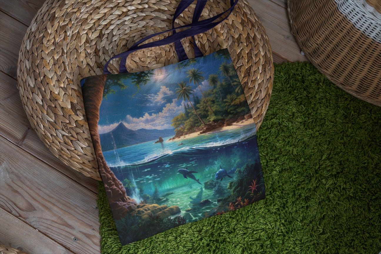 Tropical Paradise Tote Bag-watercolor Tropical Tote Bag-beach Tote Bag ...