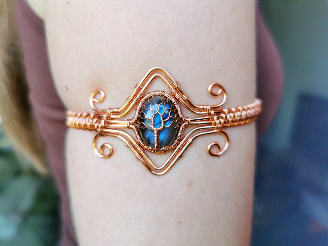 Copper Tree Arm Cuff With a Labradorite Gemstone | Upper Arm Cuff ...