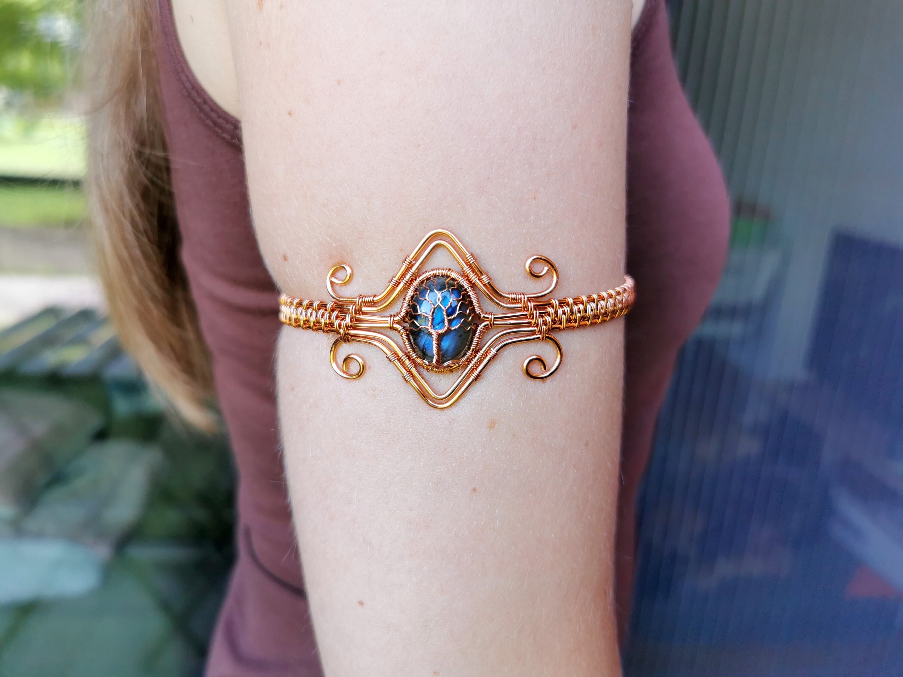 Copper Tree Arm Cuff With a Labradorite Gemstone | Upper Arm Cuff ...