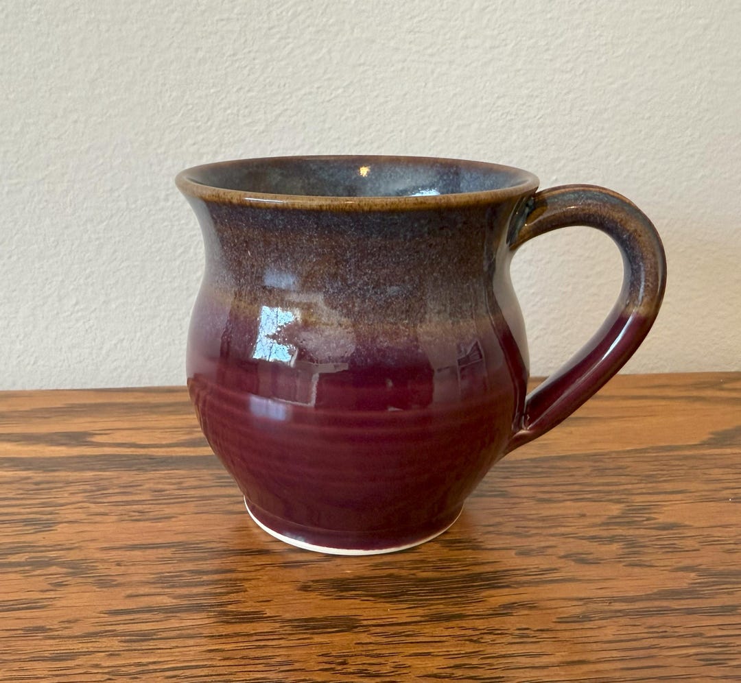 12 Ounce Mug - Textured Root Beer / Blue Glaze Overlapped With Deep ...
