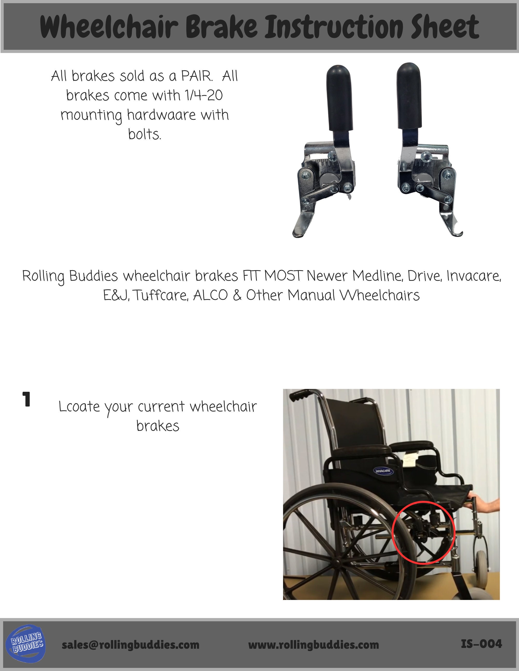 Heavy Duty Wheelchair Brakes, Wheellocks pair, Side Mount Bolt-on for 7 ...