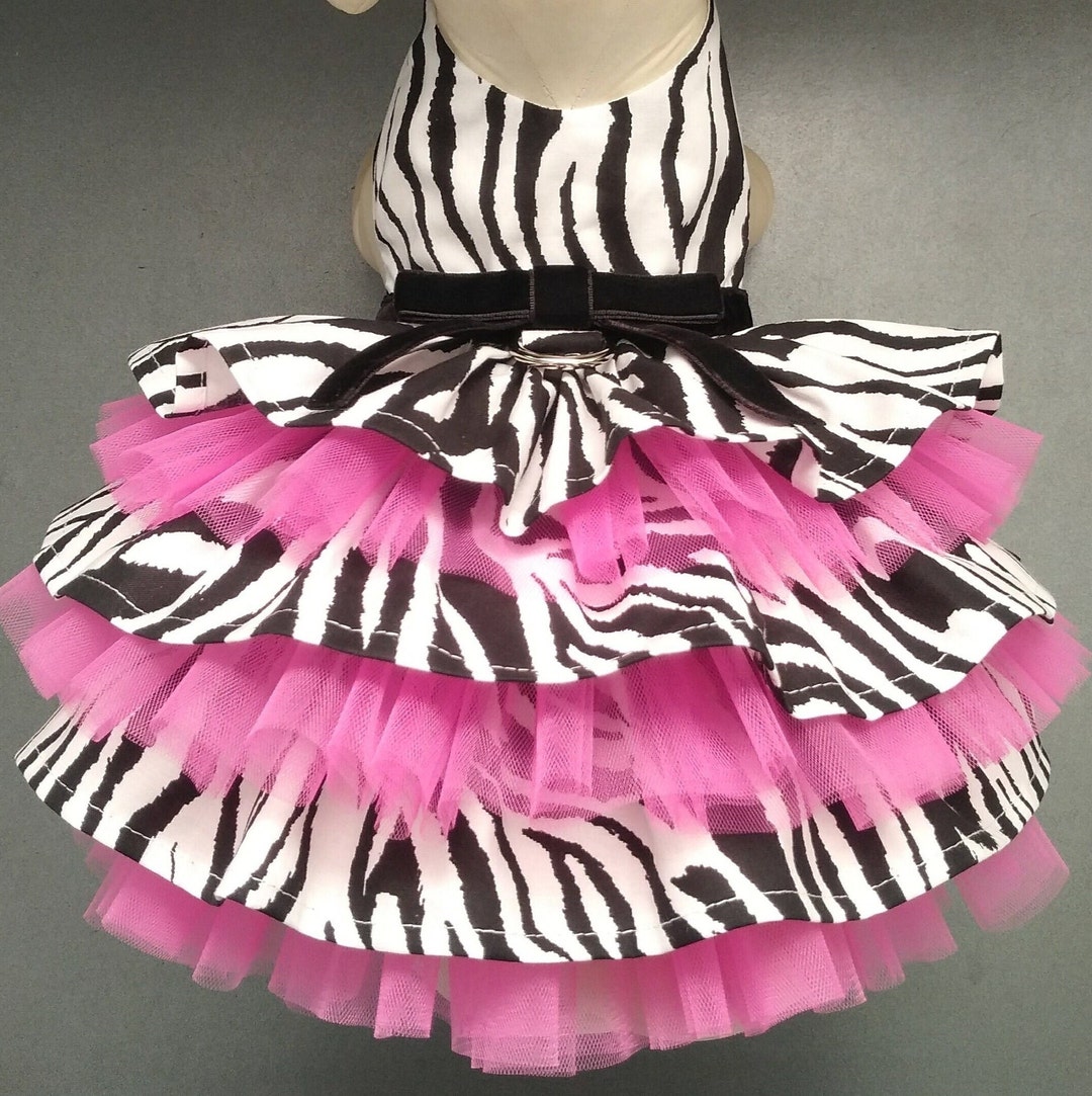 Black White Zebra Print Pink Tulle Pet Dog Apparel Clothes Clothing ...