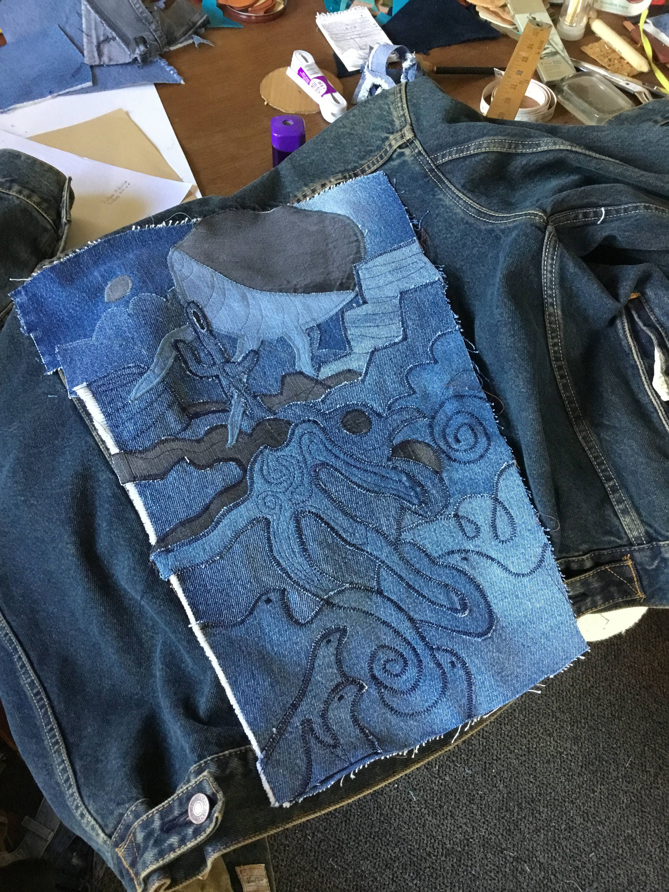 Mens Denim Jacket Denim on Denim Appliqué Back Panel Embellished Desert ...