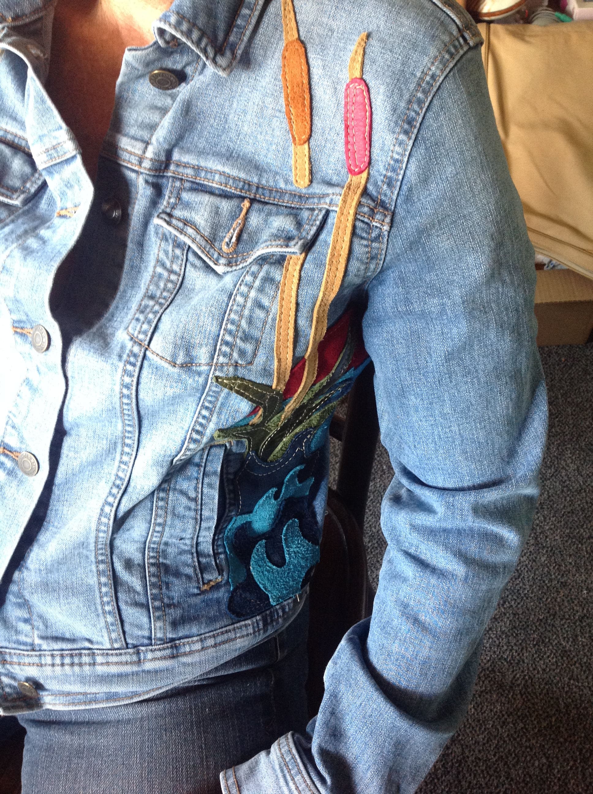 Bobcat With Cat Tails ~ Leather Appliqué Ladies Denim Jacket, # ...