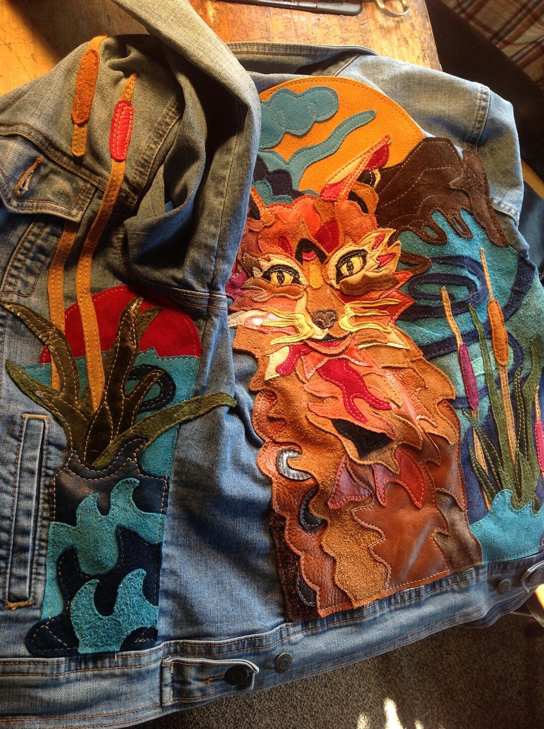 Bobcat With Cat Tails ~ Leather Appliqué Ladies Denim Jacket, # ...