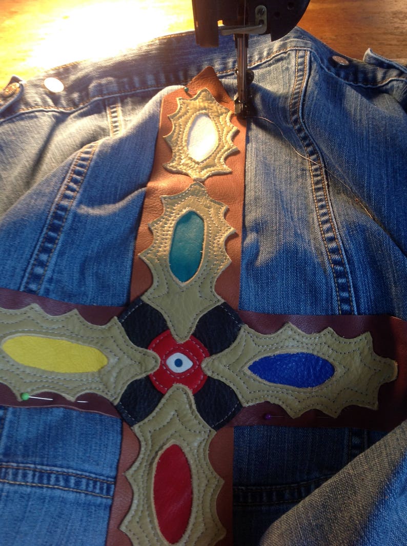 Leather Appliqué Cross design Ladies medium Denim short | Etsy