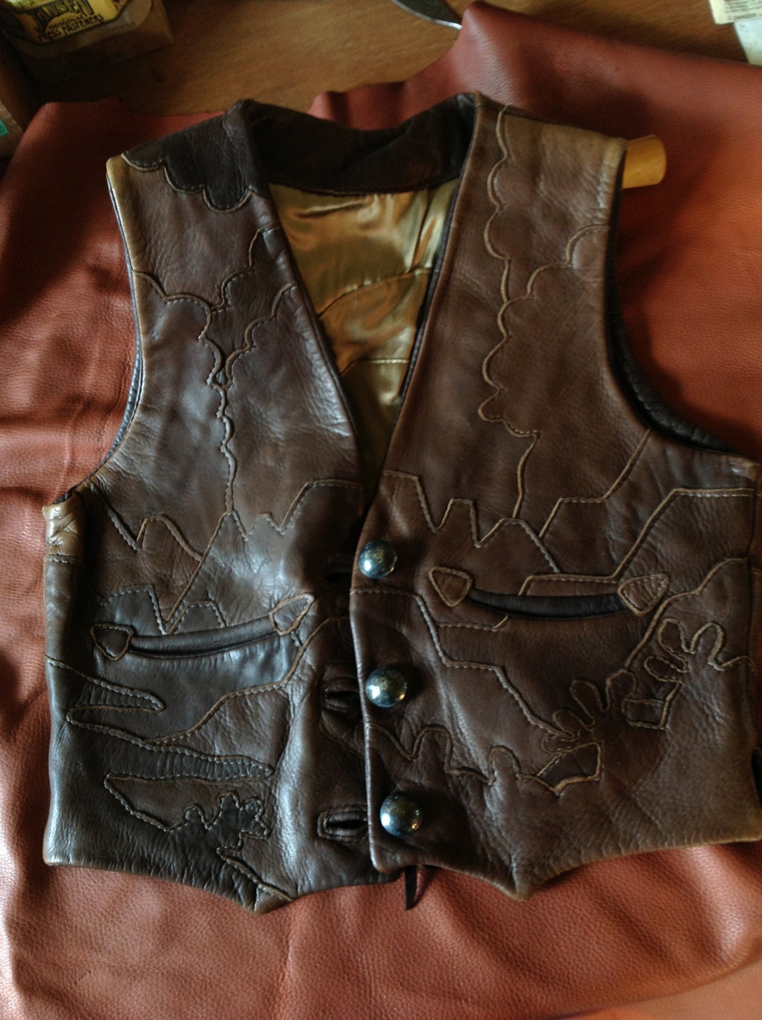Chocolate Deerskin Vest ~ Ladies - Desert Scene Appliqué - Etsy