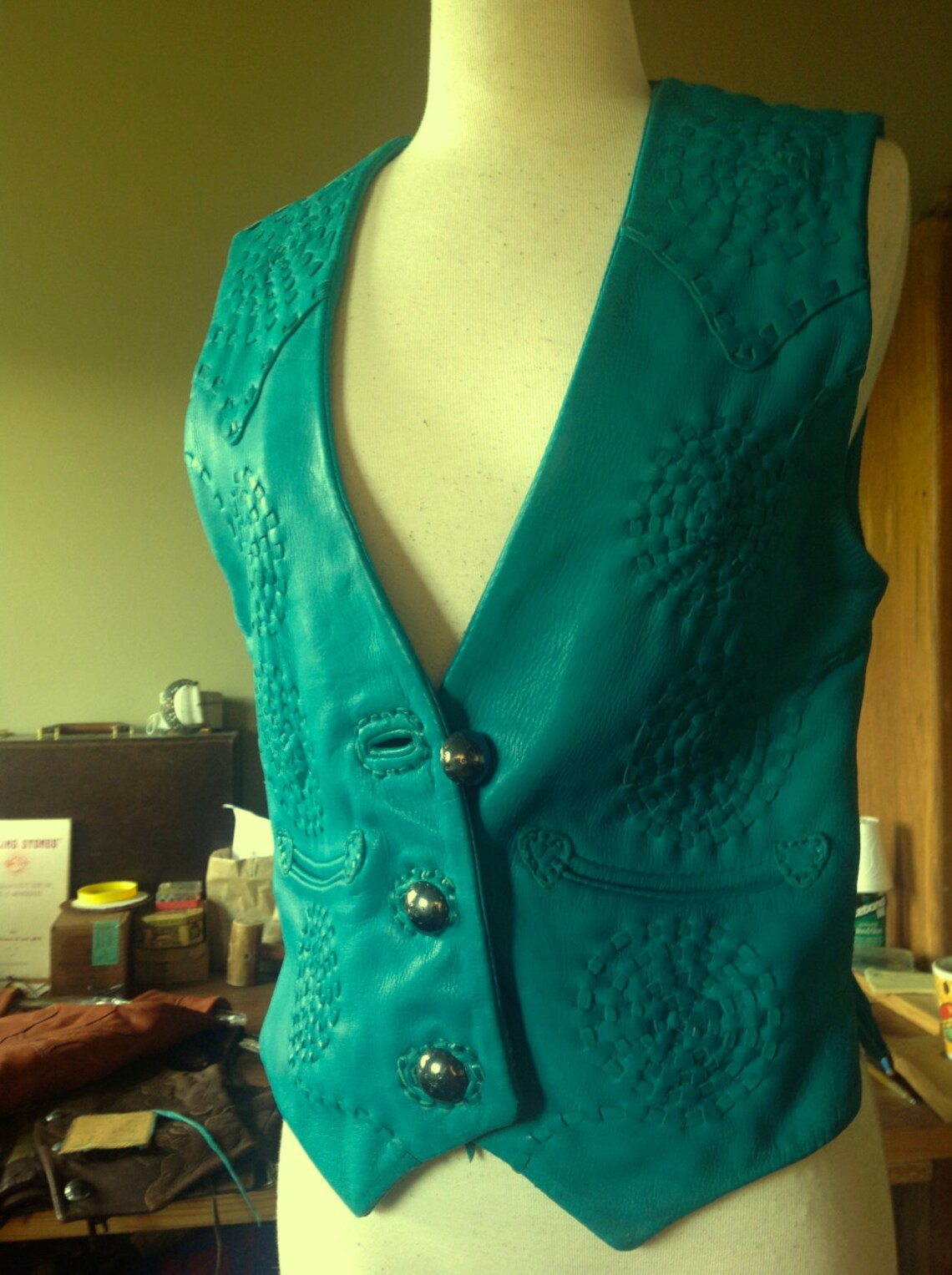 Turquoise Spiral Laced Ladies Deerskin Vest With Turquoise - Etsy