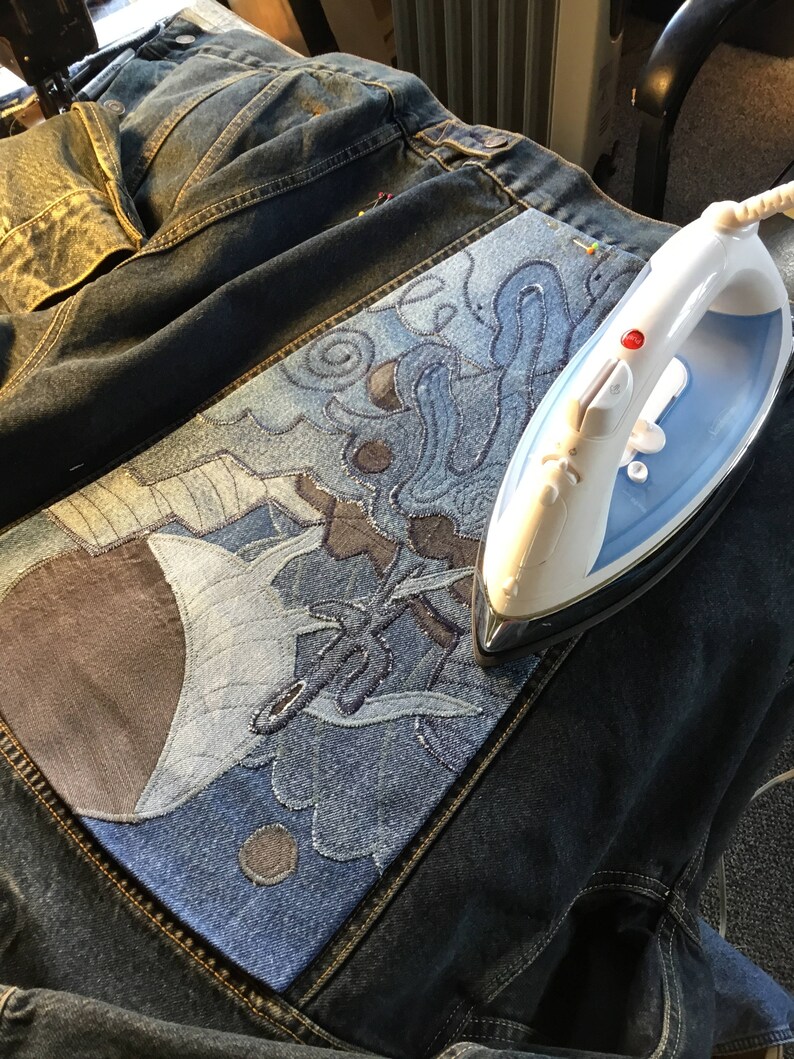 Mens Denim Jacket Denim on Denim Appliqué Back Panel Embellished Desert ...