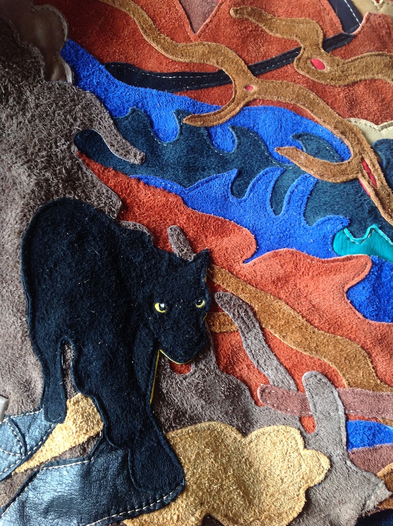 Jaguar and Wise Tree Leather Appliqué on Denim Ladies Short Jacket - Etsy