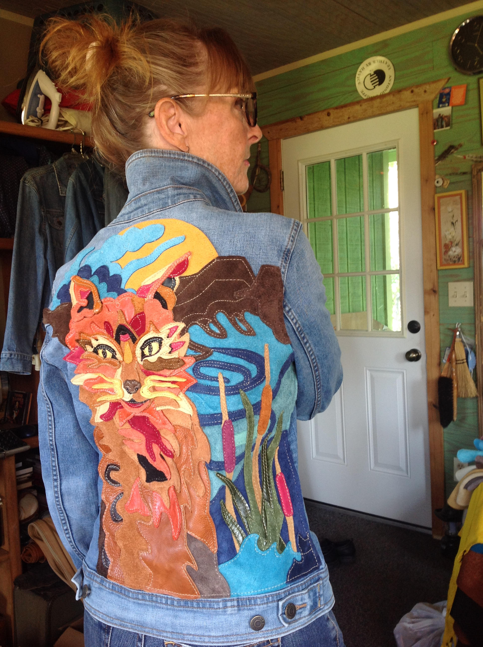 Bobcat With Cat Tails ~ Leather Appliqué Ladies Denim Jacket, # ...