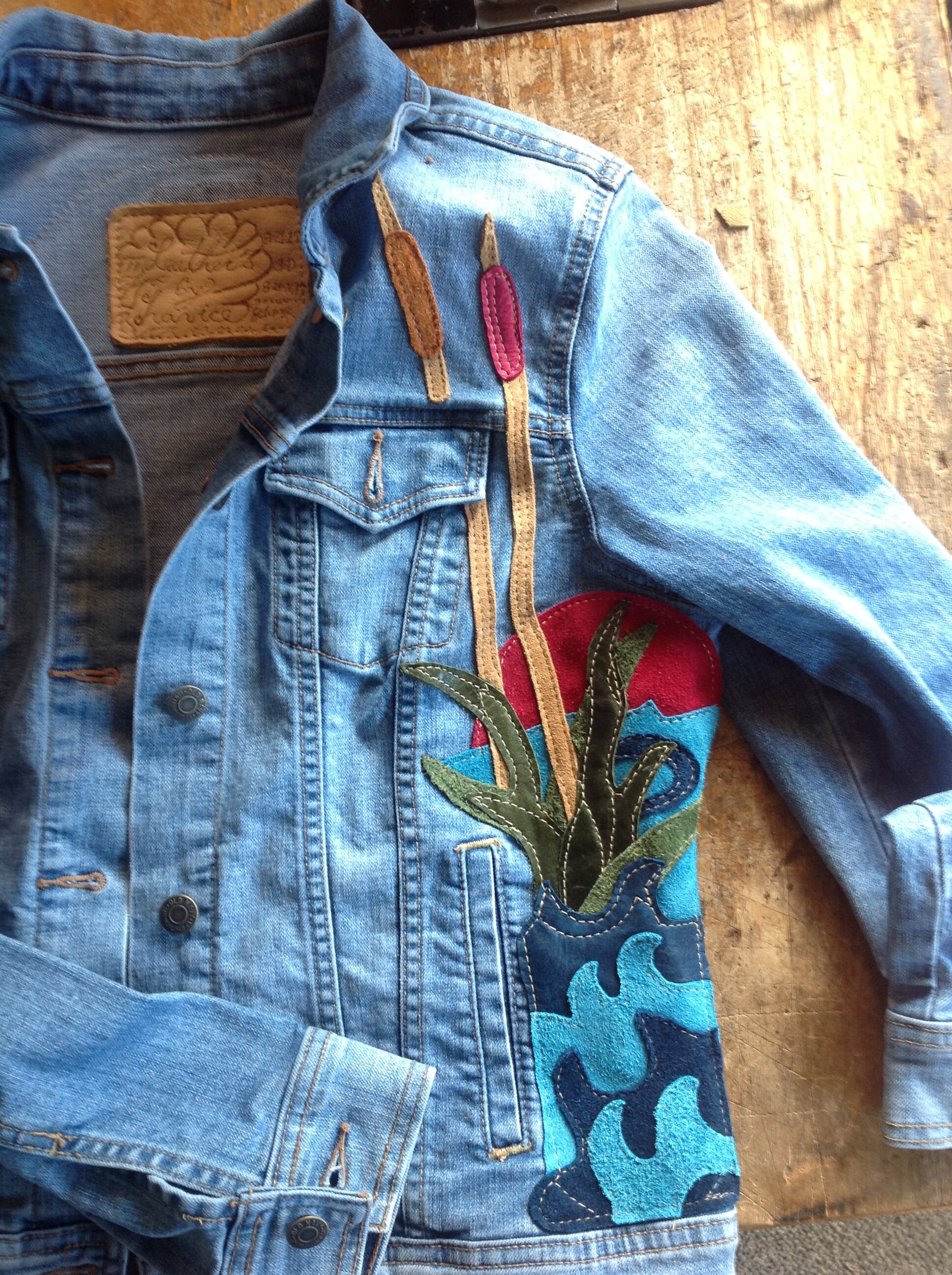 Bobcat With Cat Tails ~ Leather Appliqué Ladies Denim Jacket, # ...