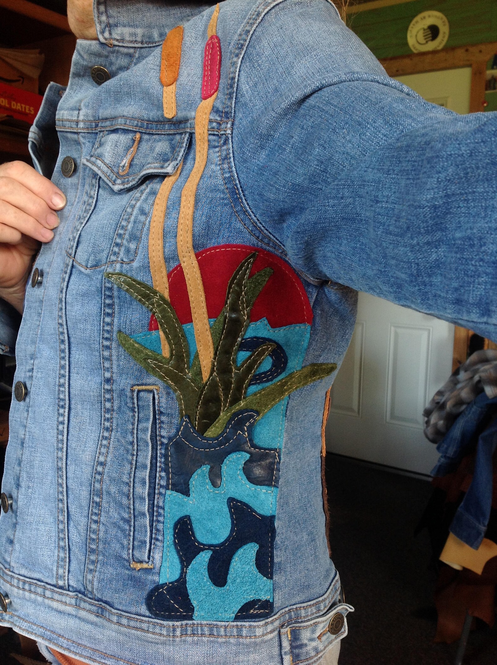 Bobcat With Cat Tails ~ Leather Appliqué Ladies Denim Jacket, # ...