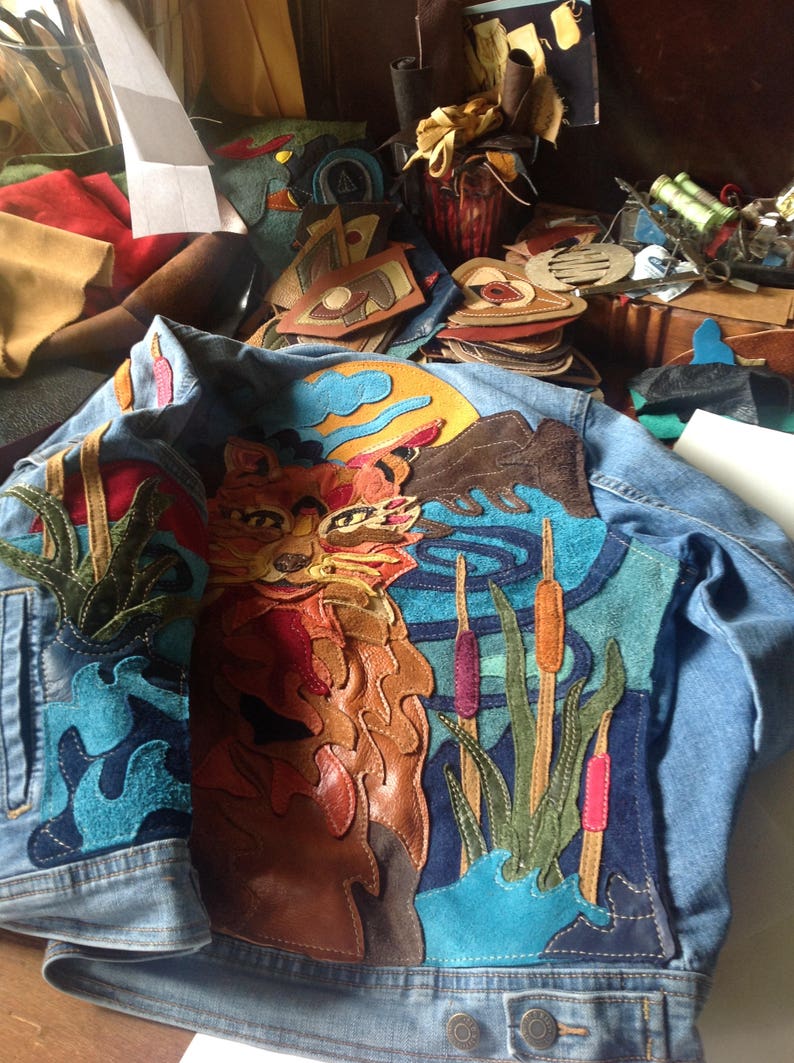 Bobcat With Cat Tails ~ Leather Appliqué Ladies Denim Jacket, # ...