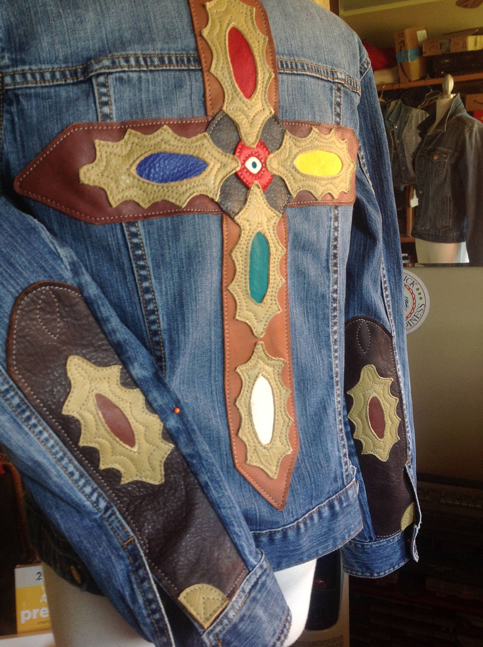 Leather Appliqué cross Design Ladies Medium Denim Short - Etsy