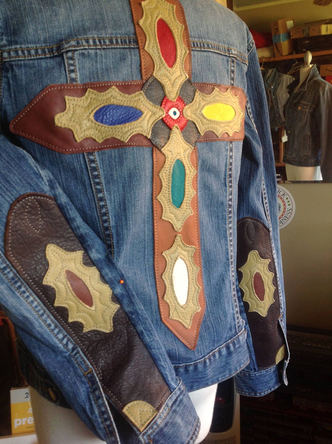 Leather Appliqué cross Design Ladies Medium Denim Short - Etsy