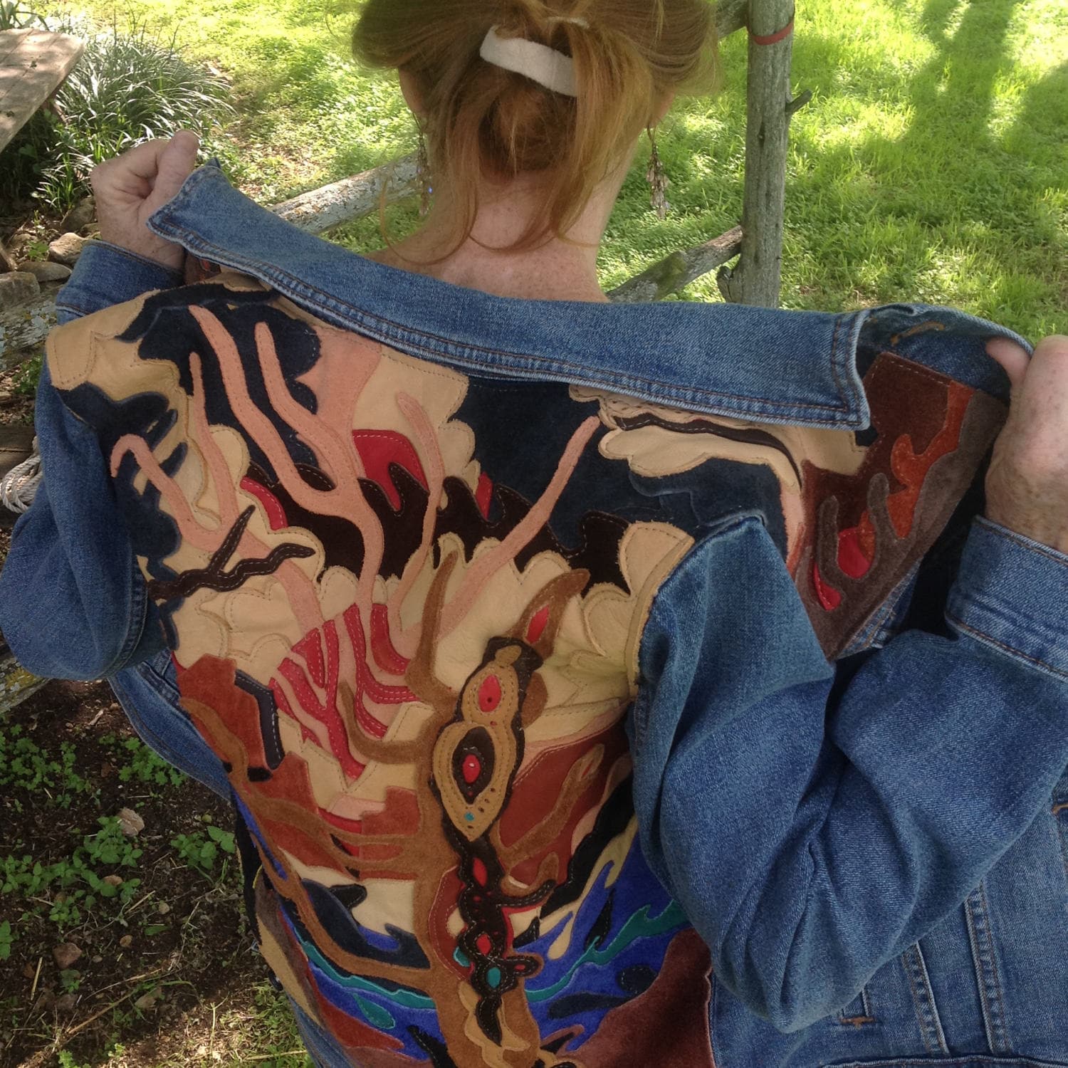 Jaguar and Wise Tree Leather Appliqué on Denim Ladies Short Jacket - Etsy