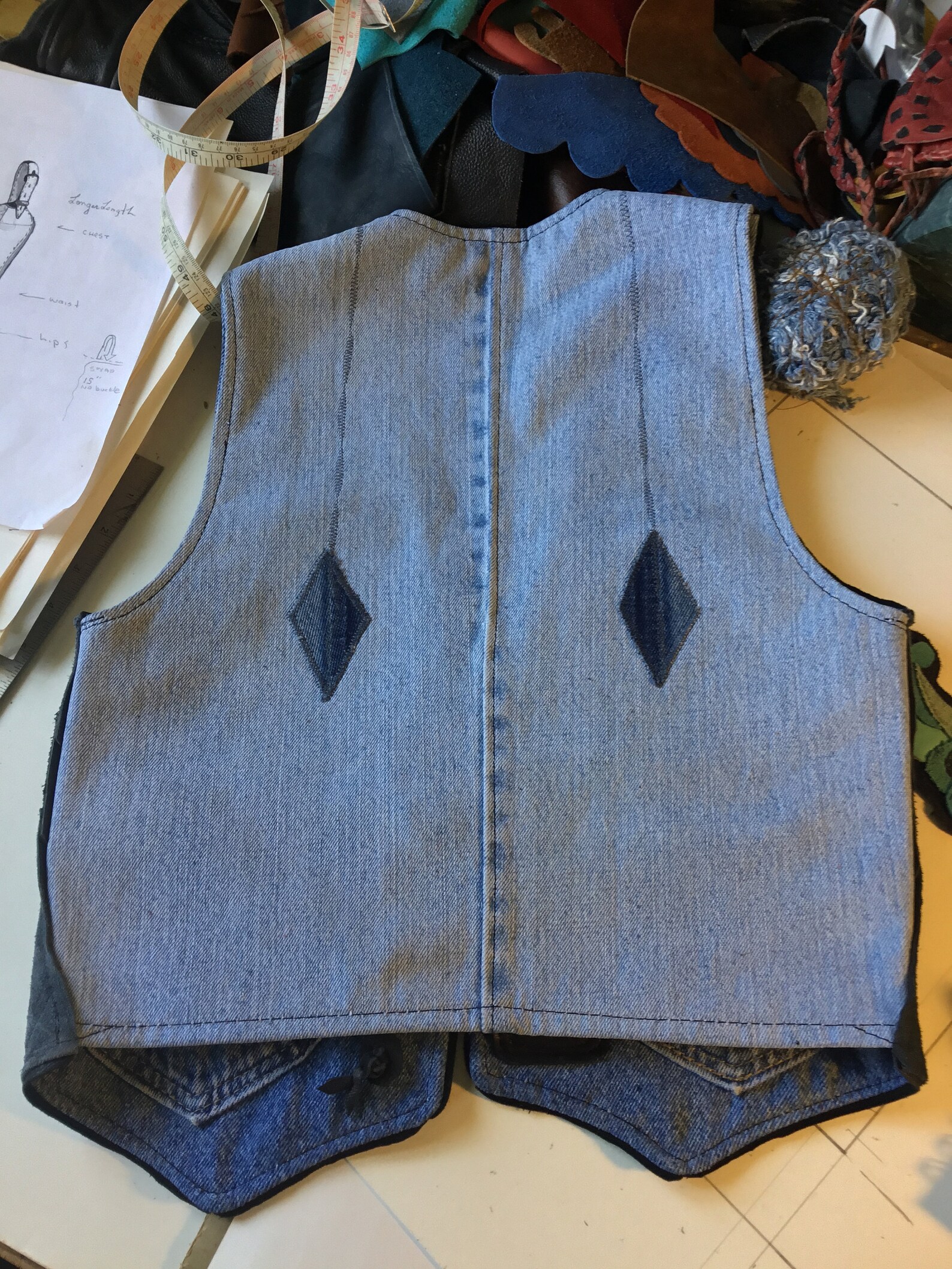 Western Cut Ladies Small Vest “nocturnal Forest” Leather Appliqué ...