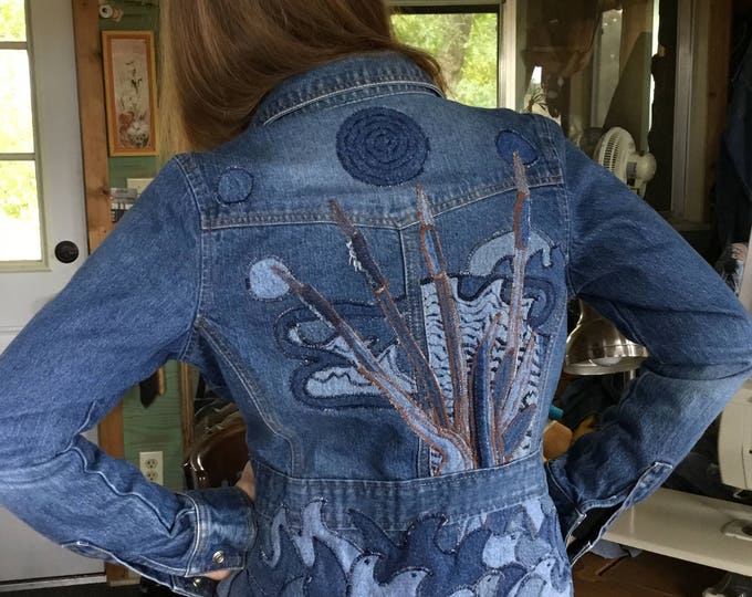 Appliqué Denim, Ladies Medium Short Jacket ~ Embellished Appliqué ...