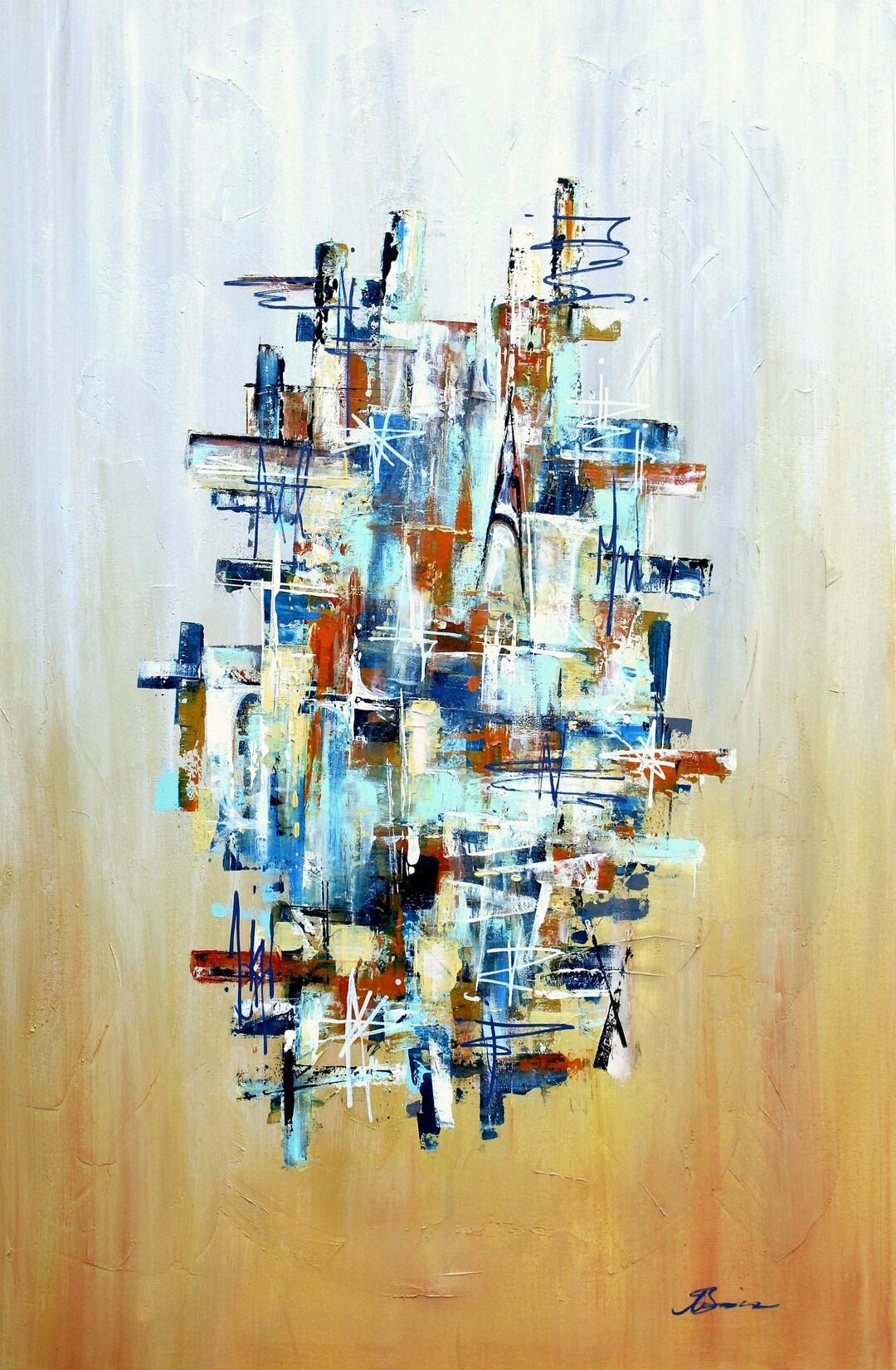 Original Midcentury Modern Abstract Art Painting Vertical Original ...