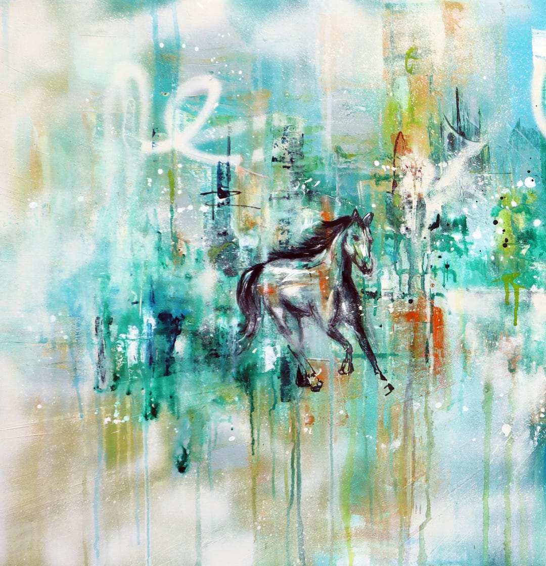 Midcentury Modern Abstract Wild Horse Modernist Art Print - Horizontal ...