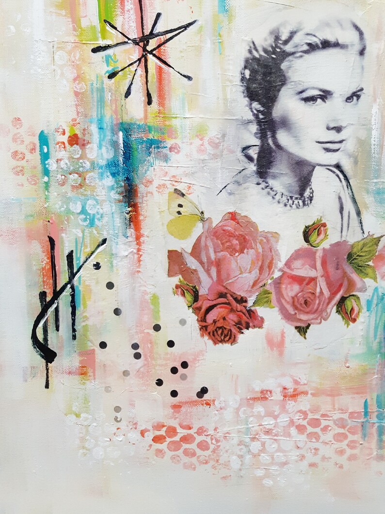Original Grace Kelly Collage Art Pink Floral Midcentury - Etsy