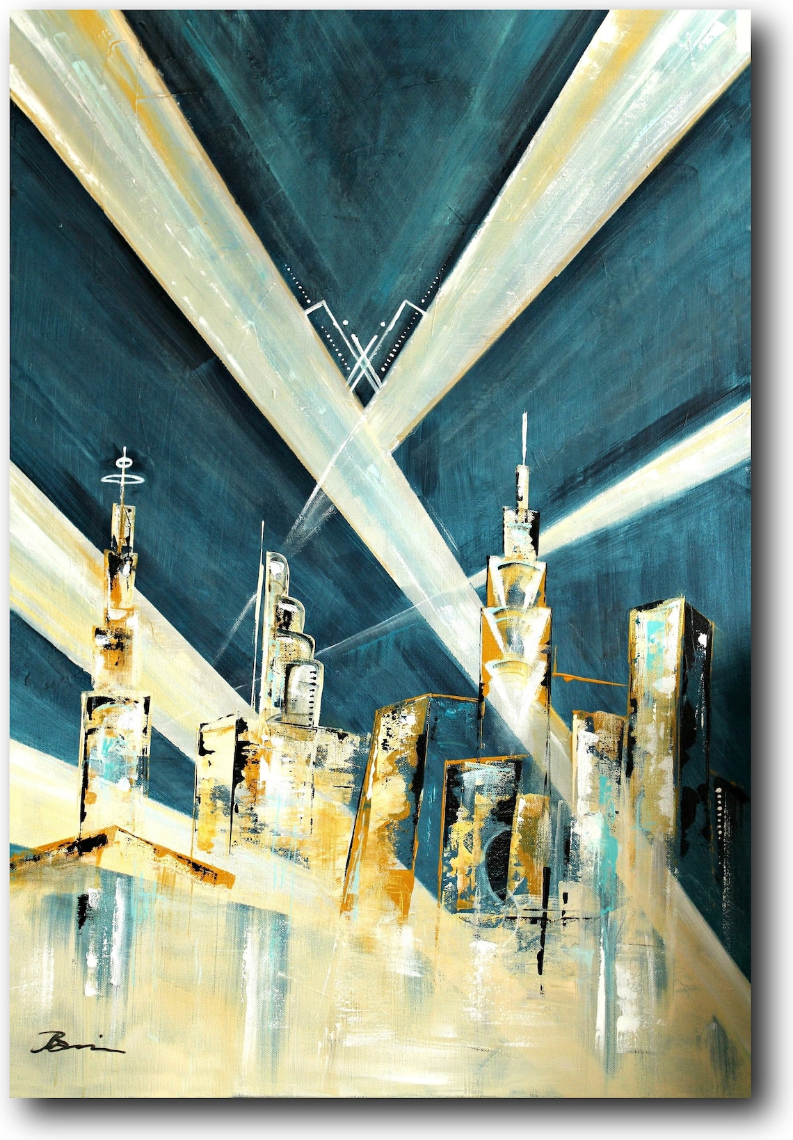 Original art deco painting art deco cityscape Metropolis | Etsy