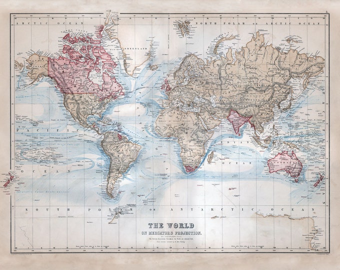 World Map 1867 From Black's Atlas - Etsy