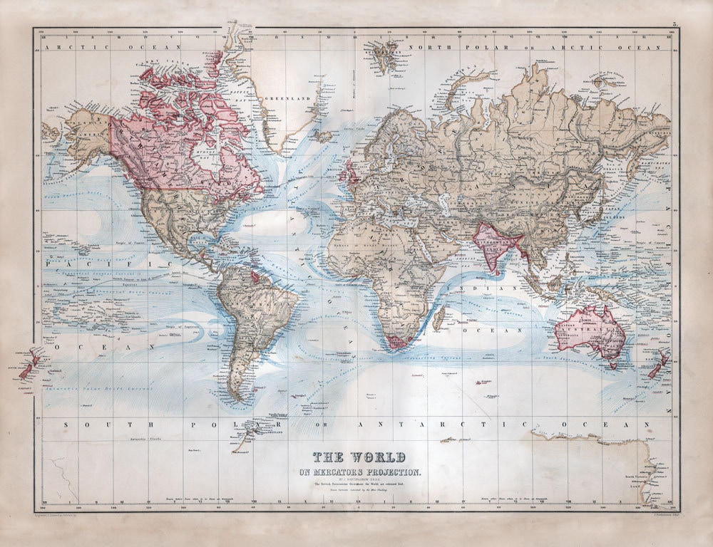 World Map 1867 From Black's Atlas - Etsy