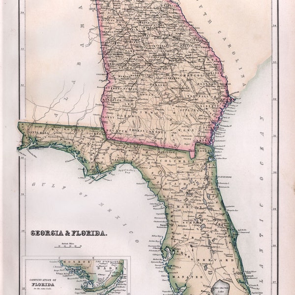 Map of Florida and Georgia - Etsy