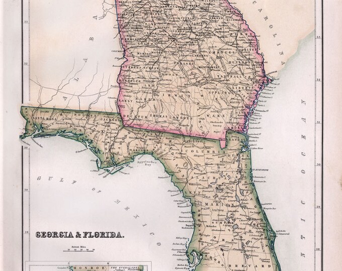 Map of Georgia and Florida - Etsy