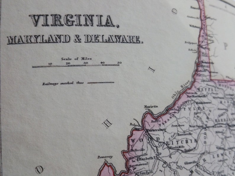 Map of Virginia, Maryland, Delaware. 1867 - Etsy