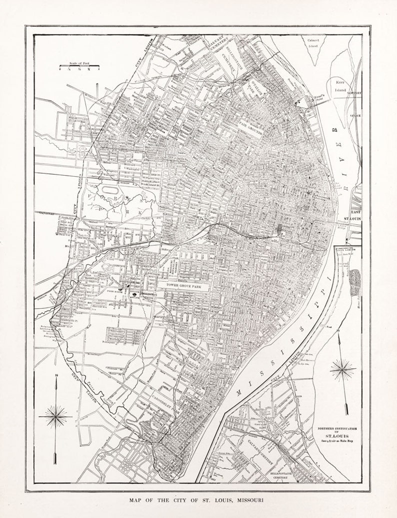 Map of the City of St. Louis, Missouri 1920's - Etsy