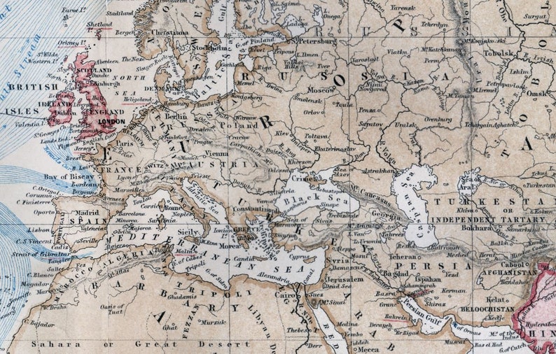 World Map 1867 From Black's Atlas - Etsy