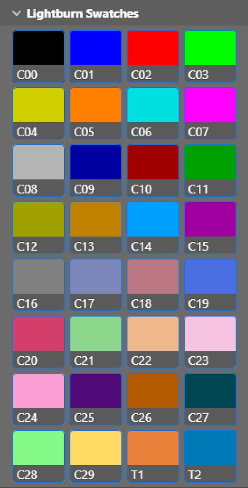 Lightburn Color Palette Adobe Illustrator Swatches - Etsy