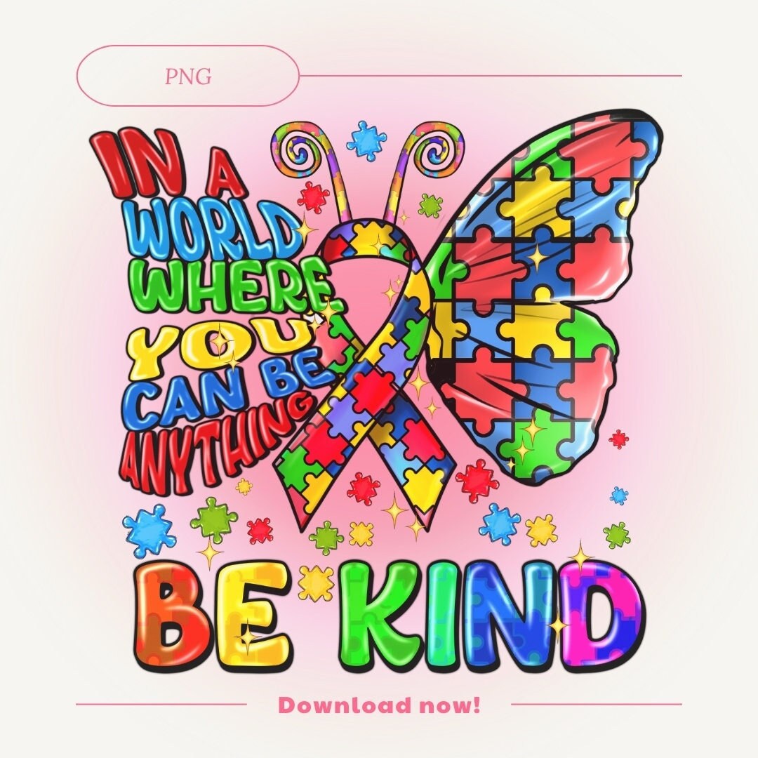 Buy Be Kind Autism Butterfly Png, Autism Butterfly Png, Autism Png ...