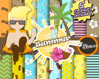 Beach Digital Paper Clipart Girl : Beach girl | Etsy