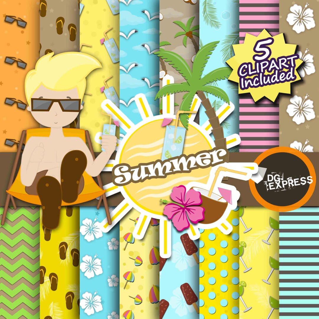 SALE Summer Clipart & Digital Paper : "summer Digital Paper" - Beach ...