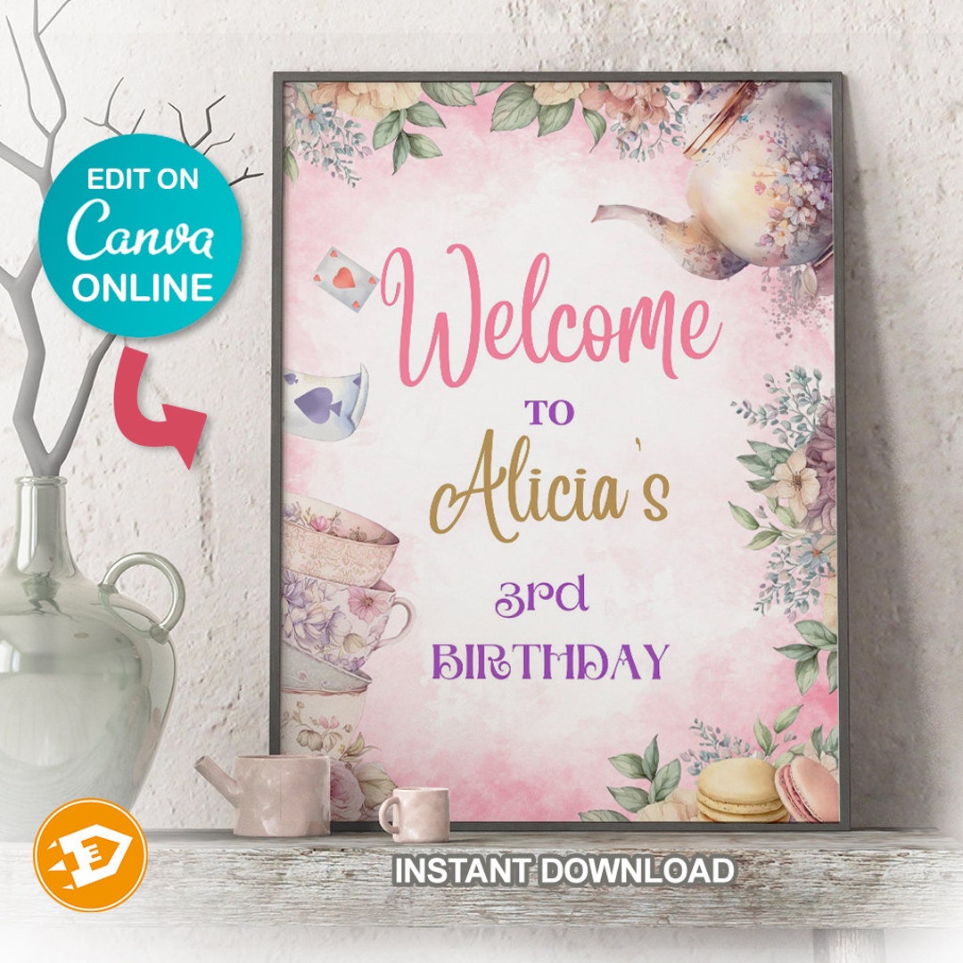 Tea Party Birthday Welcome Sign Poster "tea Time Birthday Sign" - Party ...