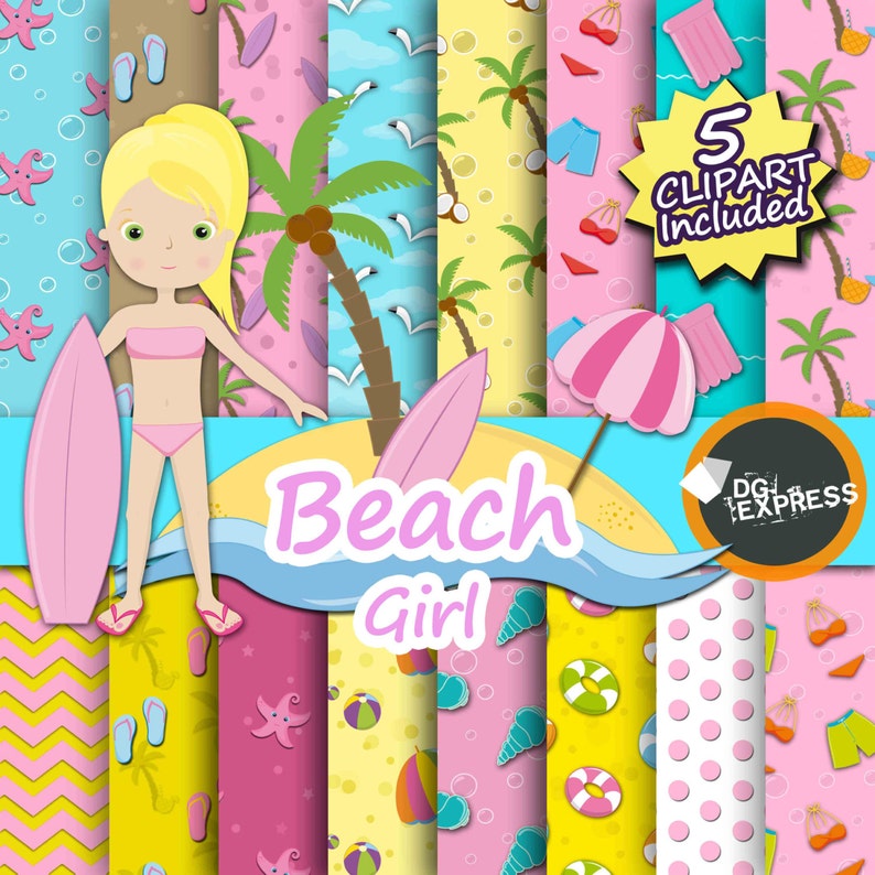 Beach Digital Paper Clipart Girl : beach Girl | Etsy