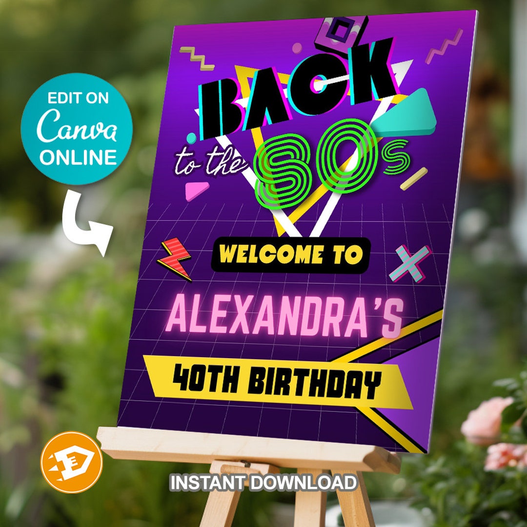 80s Birthday Welcome Sign Poster "back to the 80s Birthday Sign ...