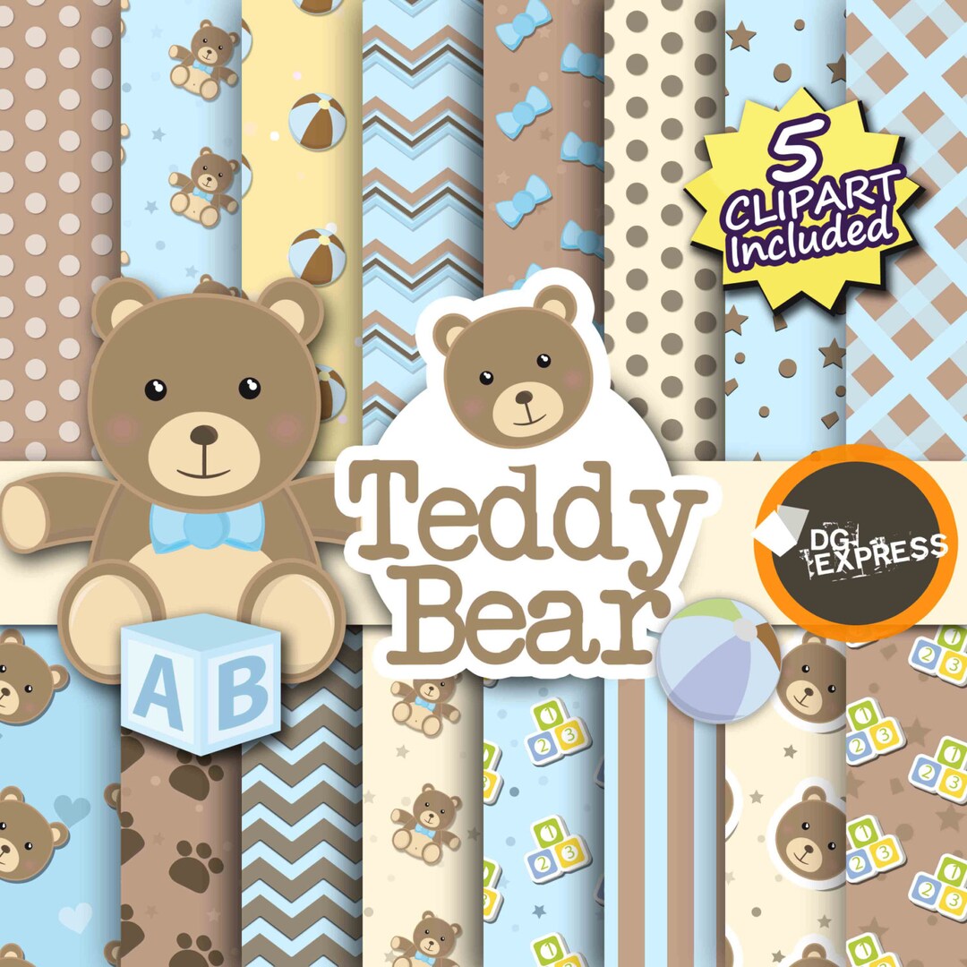 Teddy Bear Digital Paper + Clipart - Blue : "teddy BEAR Digital Paper ...